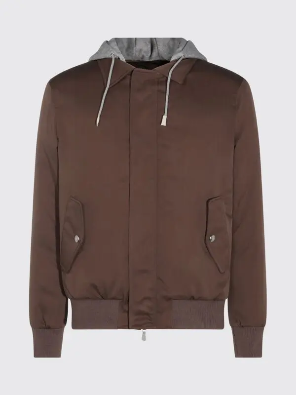 Eleventy Pure Silk Bomber Jacket With Hood And Concealed Closure