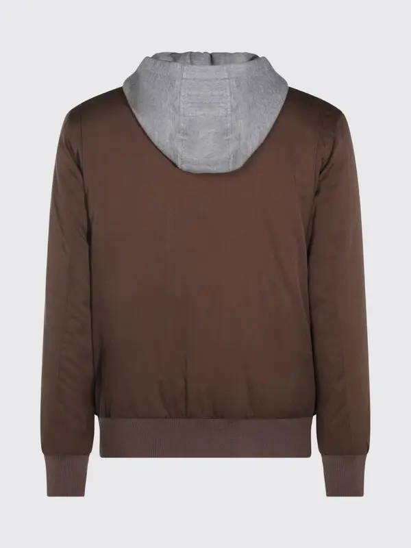Eleventy Pure Silk Bomber Jacket With Hood And Concealed Closure
