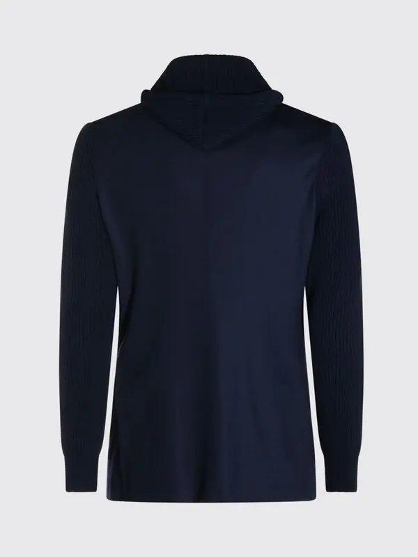 Eleventy Hooded Knit Wool Blazer With Notch Lapels - Navy