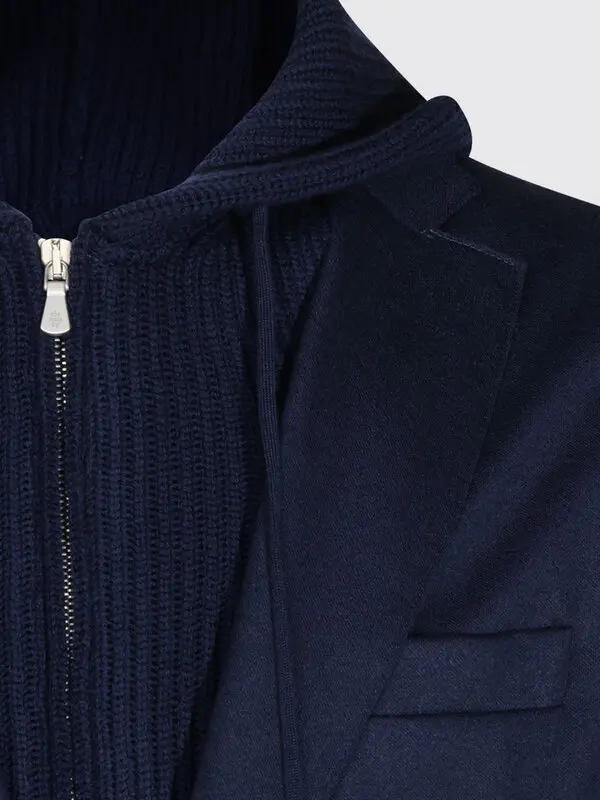 Eleventy Hooded Knit Wool Blazer With Notch Lapels - Navy