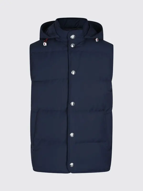 Eleventy Padded Wool Blend Gilet With Hood And Snap Closure - Blue