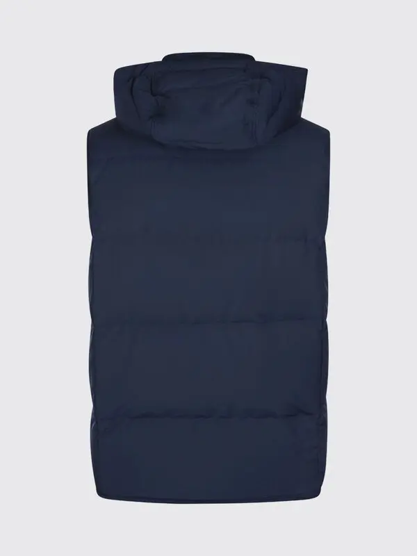 Eleventy Padded Wool Blend Gilet With Hood And Snap Closure - Blue