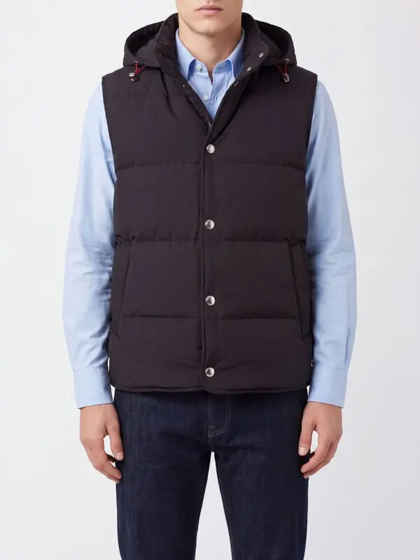 Eleventy Quilted Gilet In A Wool Blend With A Hood And Contrast Logo - Wine