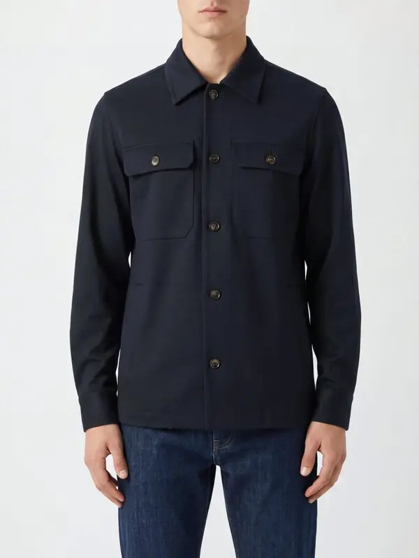 Eleventy Wool-blend Shirt Jacket With Patch Pockets
