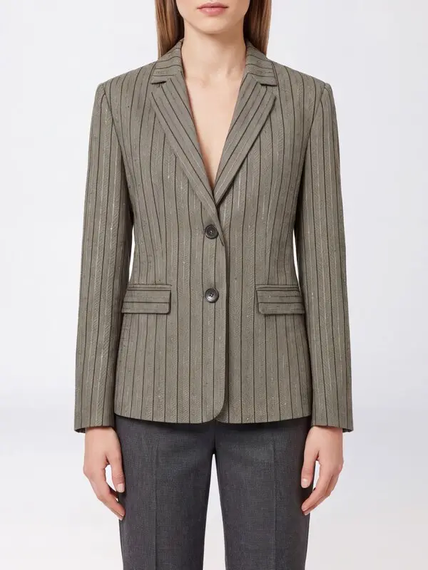 TWINSET Pinstriped Cropped Blazer In Cotton Blend With Sequins - Ivory