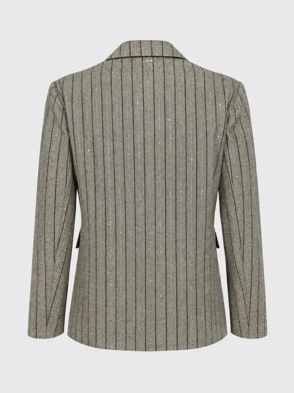 TWINSET Pinstriped Cropped Blazer In Cotton Blend With Sequins