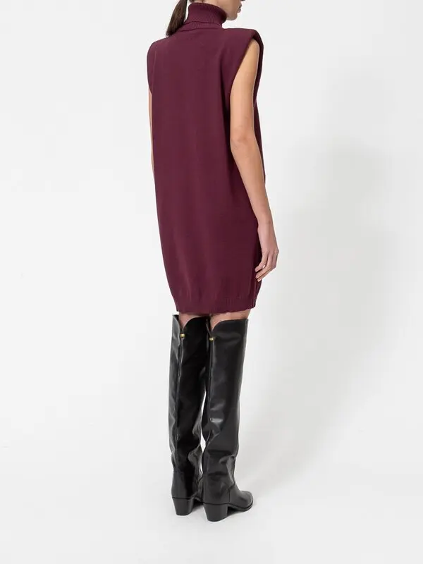 TWINSET Sleeveless Knit Turtleneck Mini Dress With Padded Shoulders