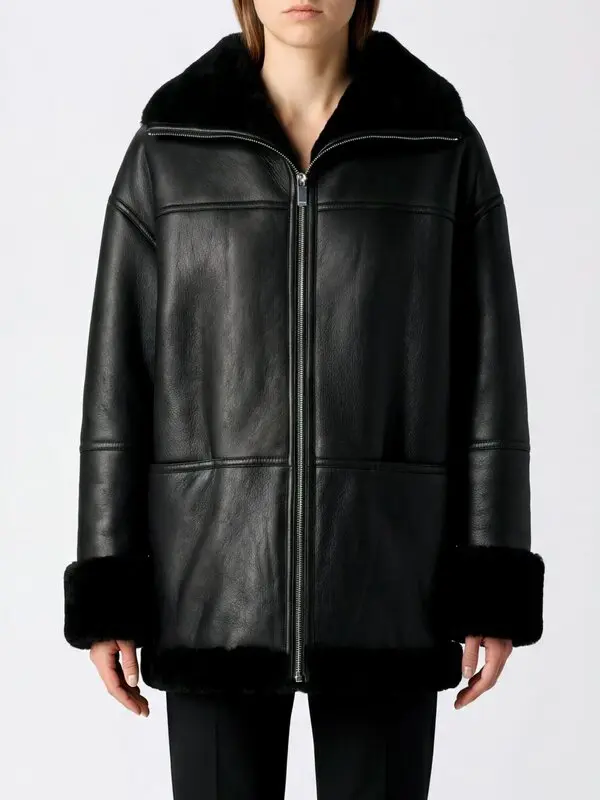 TOTEME Single-breasted Shearling Jacket With Wide Collar And Zip Closure By