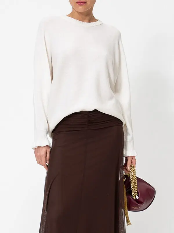 TWINSET Crewneck Jumper In Wool And Cotton Blend With Dropped Shoulders - Ivory