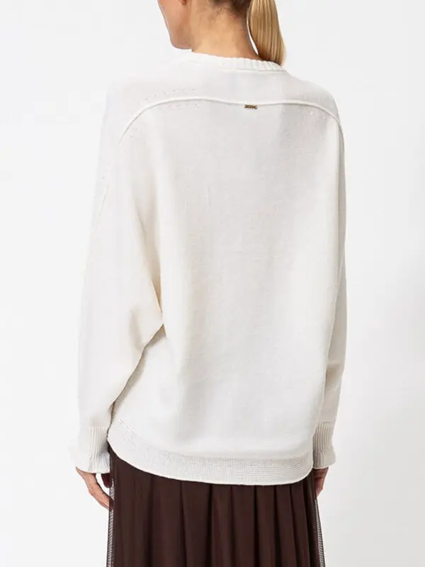 TWINSET Crewneck Jumper In Wool And Cotton Blend With Dropped Shoulders