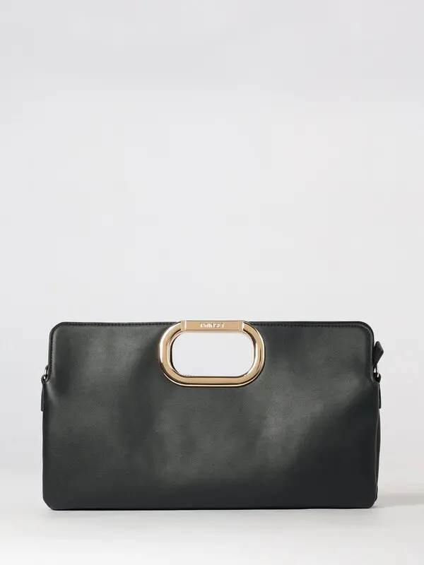 TWINSET Faux Leather Clutch With Rigid Handle And Shoulder Strap - Black