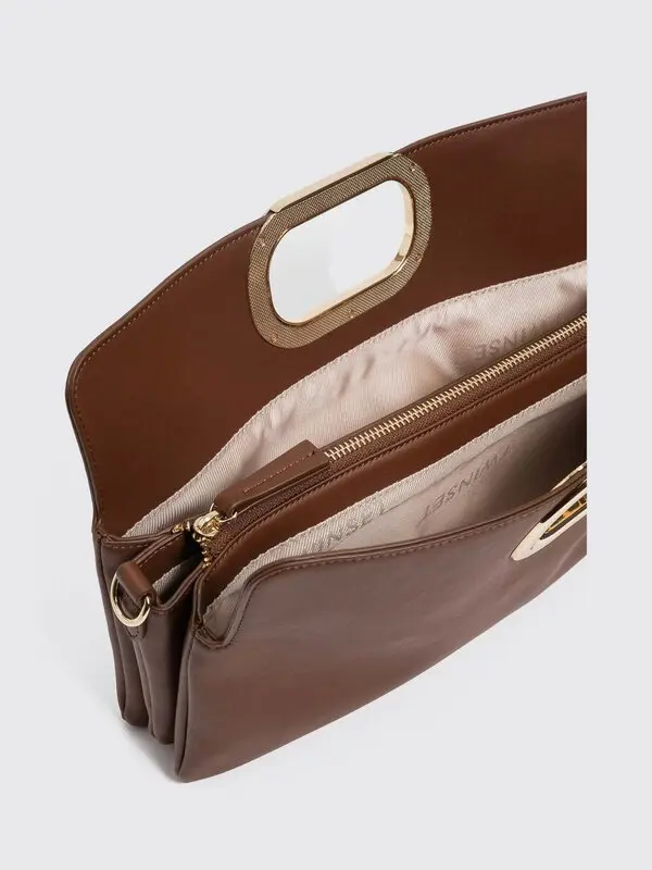 TWINSET Faux Leather Clutch With Rigid Handle And Shoulder Strap
