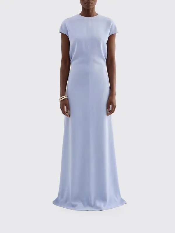 JIL SANDER Long Satin Gown With Short Sleeves And Back Slit - Gnawed Blue