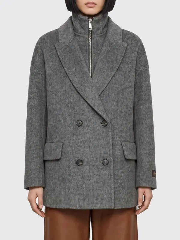 ERMANNO FIRENZE Double-breasted Wool Blend Short Coat With Peak Lapels