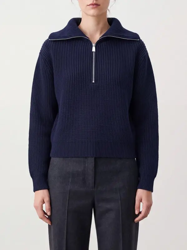 Malo Half-zip Sailor Collar Jumper In Pure Cashmere - Blue
