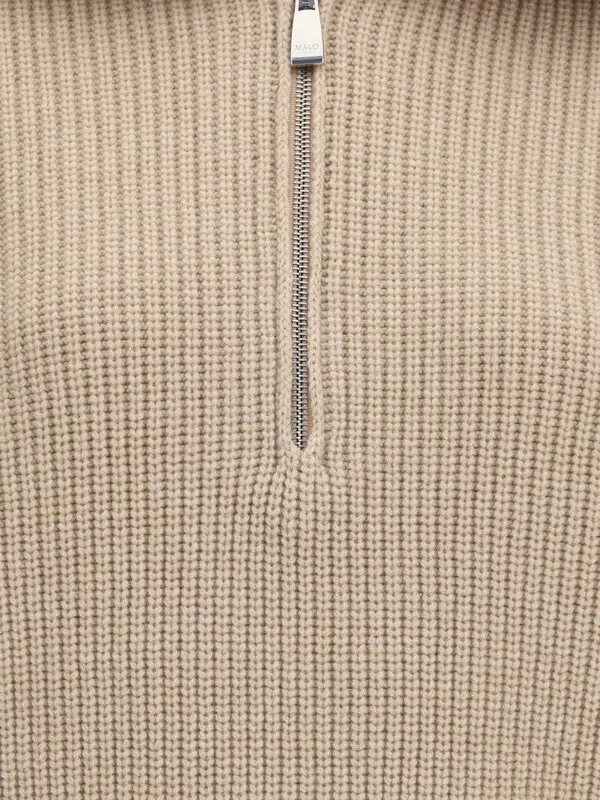 Malo Half-zip Sailor Collar Jumper In Pure Cashmere - Sand