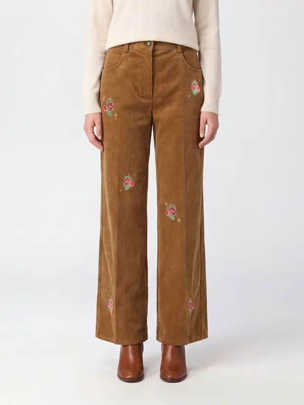 FORTE_FORTE High-waisted Wide Leg Embroidered Cotton Velvet Trousers - Camel