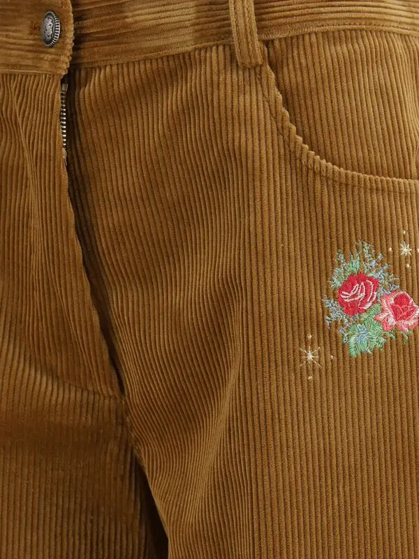 FORTE_FORTE High-waisted Wide Leg Embroidered Cotton Velvet Trousers - Camel