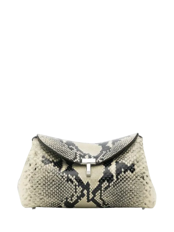 TOTEME T-lock Mini Python-print Leather Handbag With Single Handle - Ecru