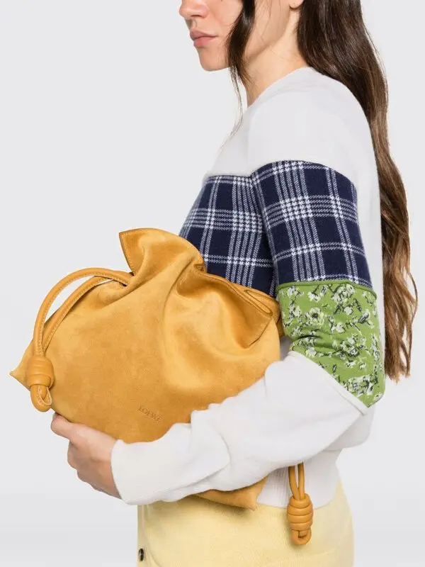 Loewe Flamenco Suede Bucket Clutch With Drawstring - Yellow