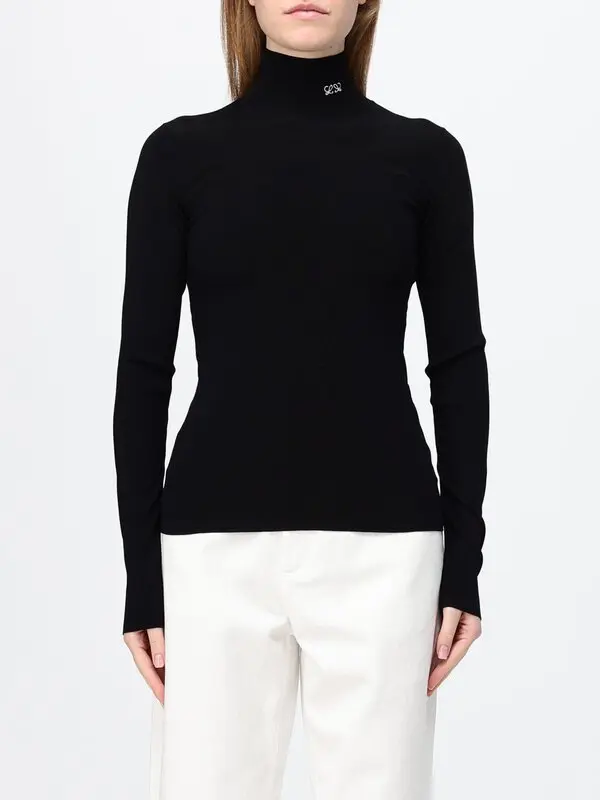 Loewe Slim Fit Viscose Turtleneck With Contrast Logo - Black
