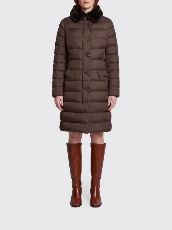 MOORER Vetiver-s3 Long Technical Fabric Down Jacket With Fur Collar