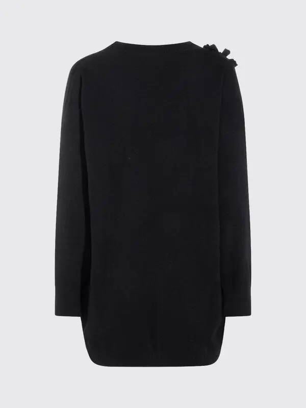 Alberta Ferretti V-neck Wool Knit Mini Dress With Flower Appliqu