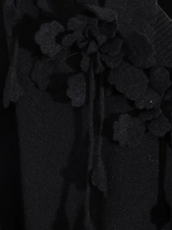 Alberta Ferretti V-neck Wool Knit Mini Dress With Flower Appliqu