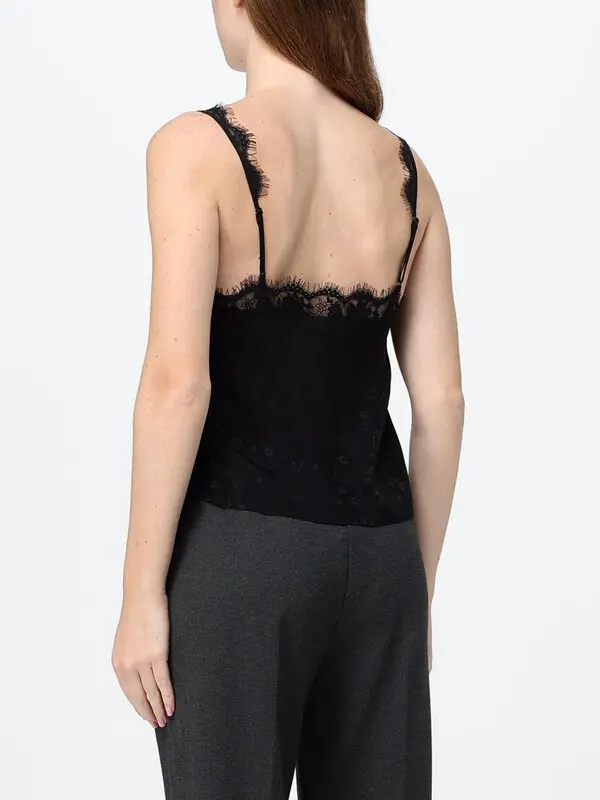 Pinko Satin Evening Top With Lace Inserts And V-neck