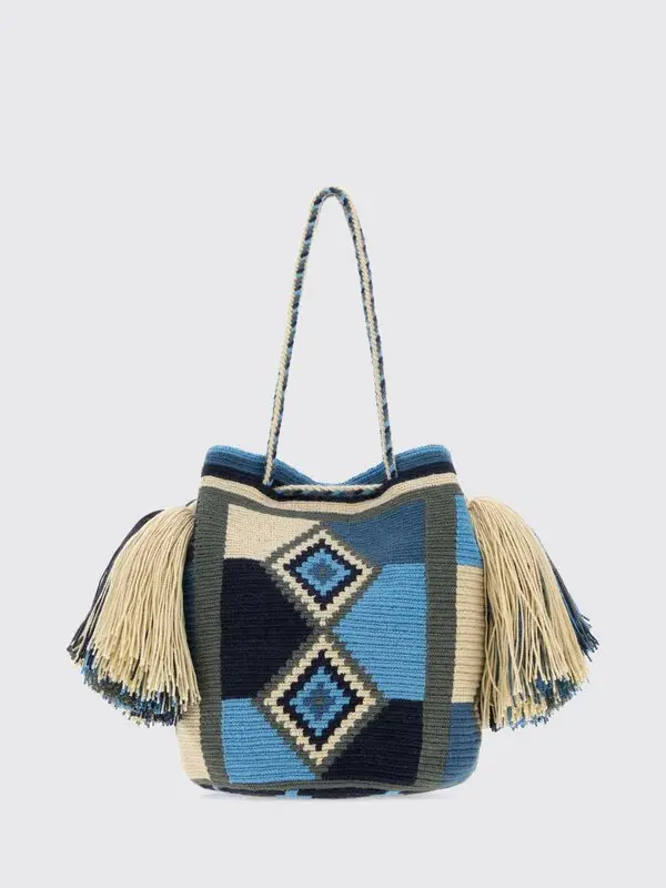 JW Anderson Wayuu Mini Bucket Bag With Tassels And Ethnic Pattern - Blue