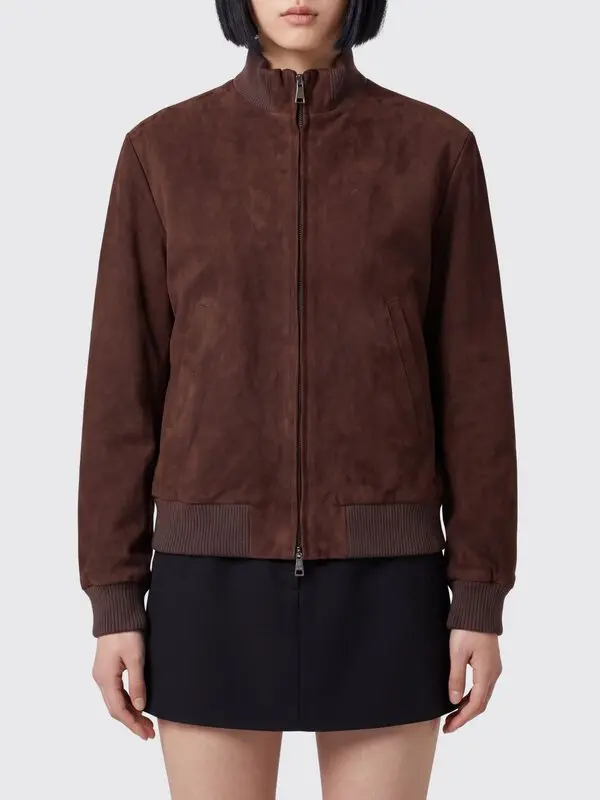 Tagliatore Suede Leather High Neck Cropped Jacket With Zip Closure