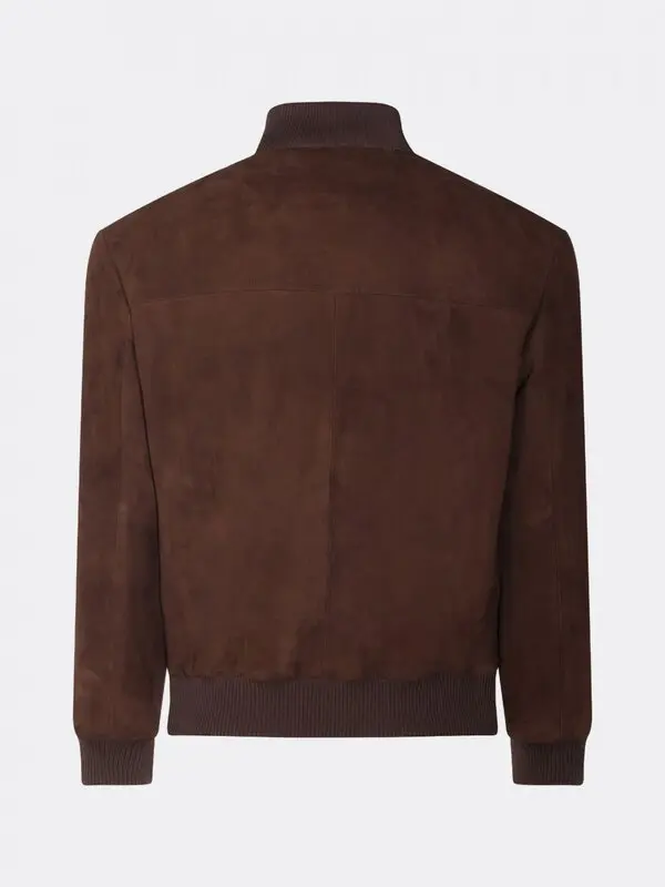 Tagliatore Suede Leather High Neck Cropped Jacket With Zip Closure