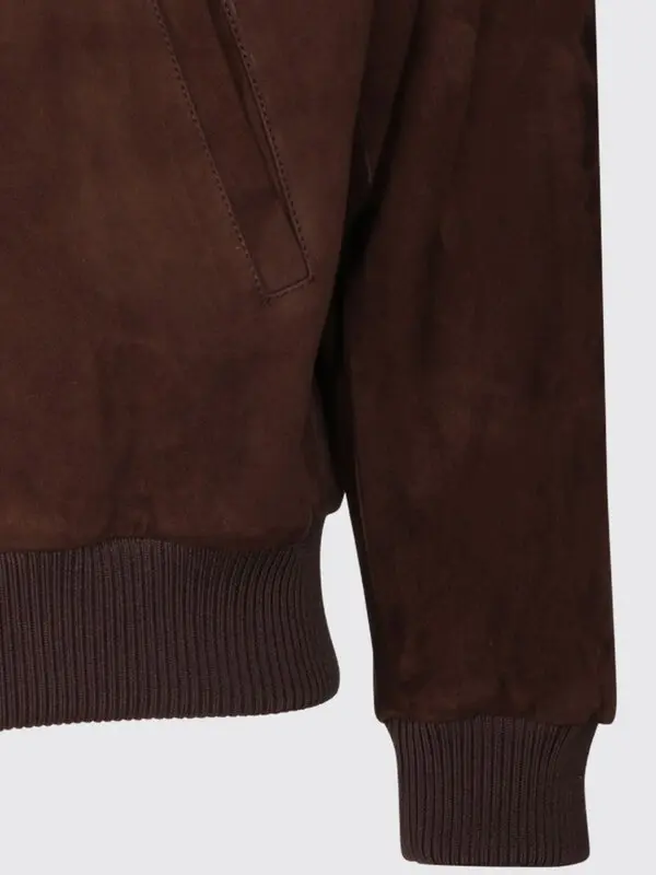Tagliatore Suede Leather High Neck Cropped Jacket With Zip Closure