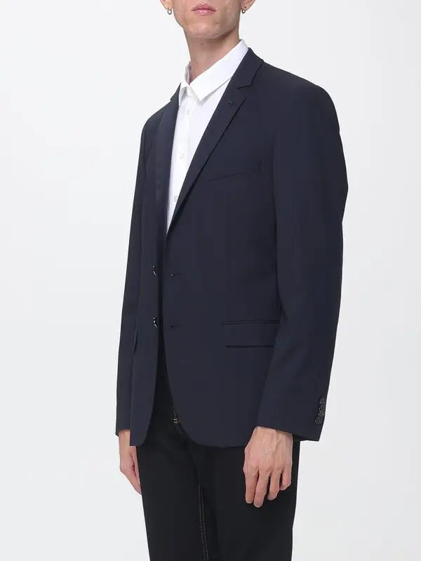 Karl Lagerfeld Single-breasted Virgin Wool Blazer With Classic Lapels - Blue