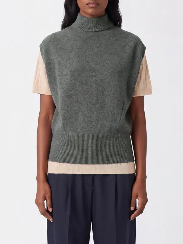SEMICOUTURE Slim Fit Wool And Cashmere Blend Sleeveless Mock Neck Top