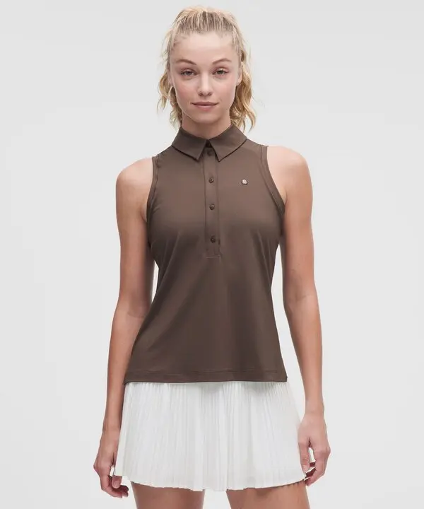 Lululemon Quick-dry Sleeveless Polo Shirt Straight Hem - Pinecone