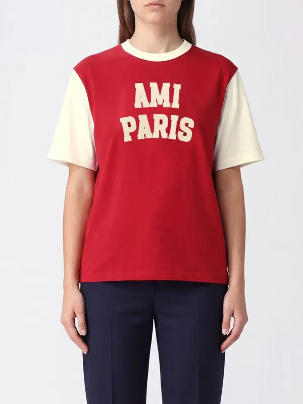 AMI Paris Contrast Logo Cotton Crew Neck T-shirt