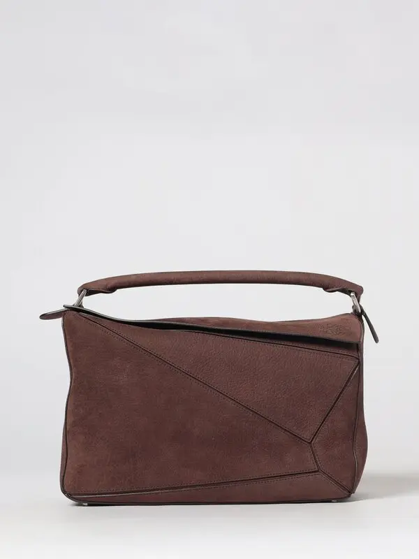 Loewe Puzzle Shoulder Bag In Nubuck Leather With Handle And Embossed Logo - Brown