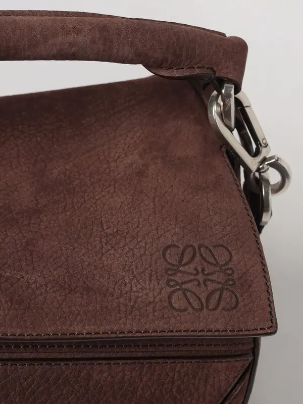 Loewe Puzzle Shoulder Bag In Nubuck Leather With Handle And Embossed Logo