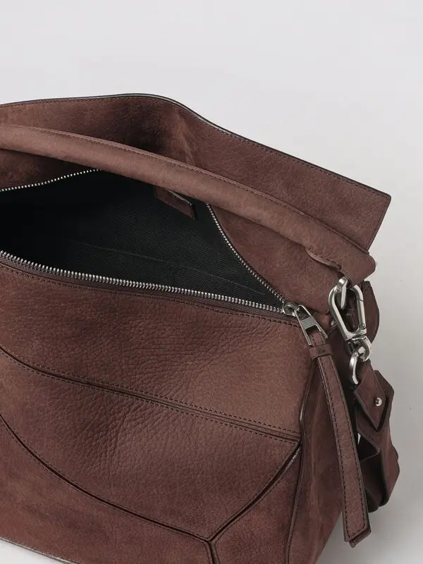 Loewe Puzzle Shoulder Bag In Nubuck Leather With Handle And Embossed Logo