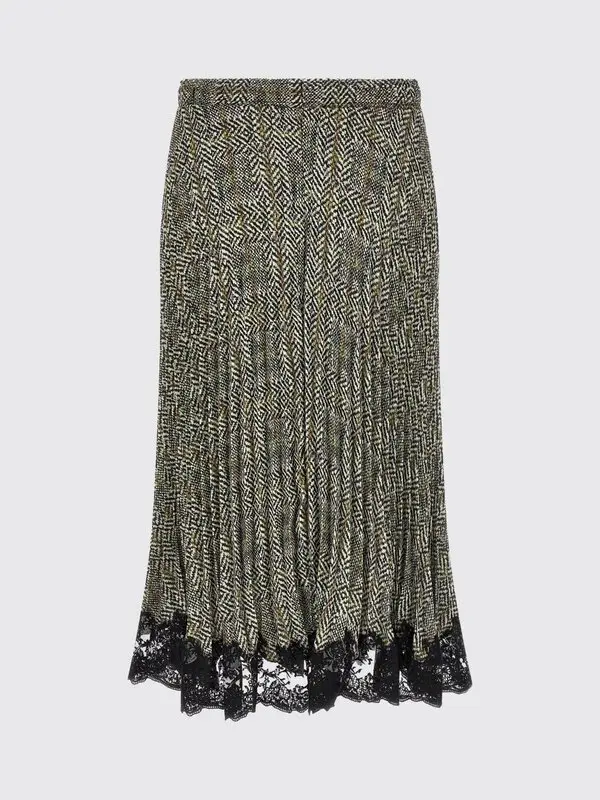 Ermanno Scervino Check Crêpe Pleated Midi Skirt With Lace Inserts