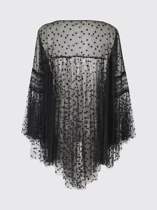 Alberta Ferretti Asymmetrical Polka-dot Tulle Evening Top With Long Sleeves