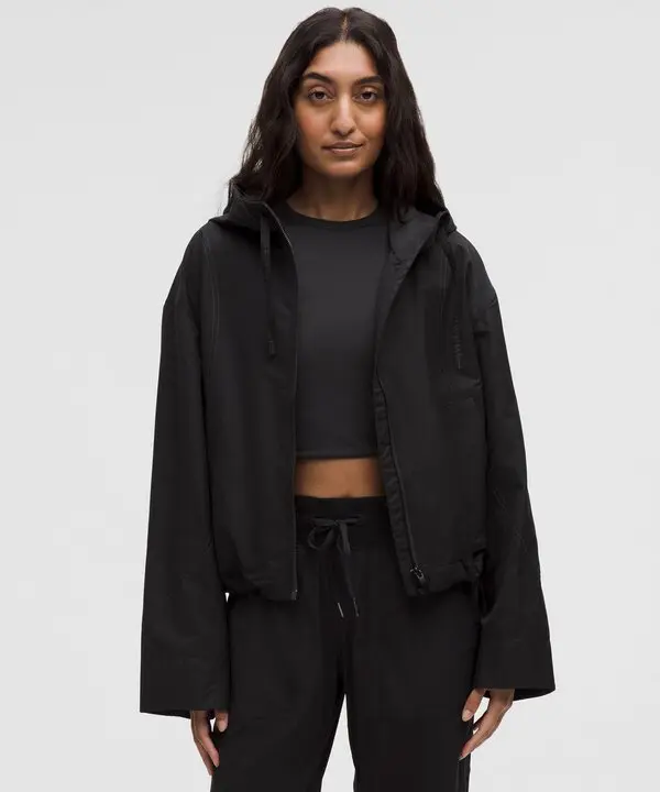 Lululemon Water-resistant Cropped Hooded Jacket - Black/graphite Grey