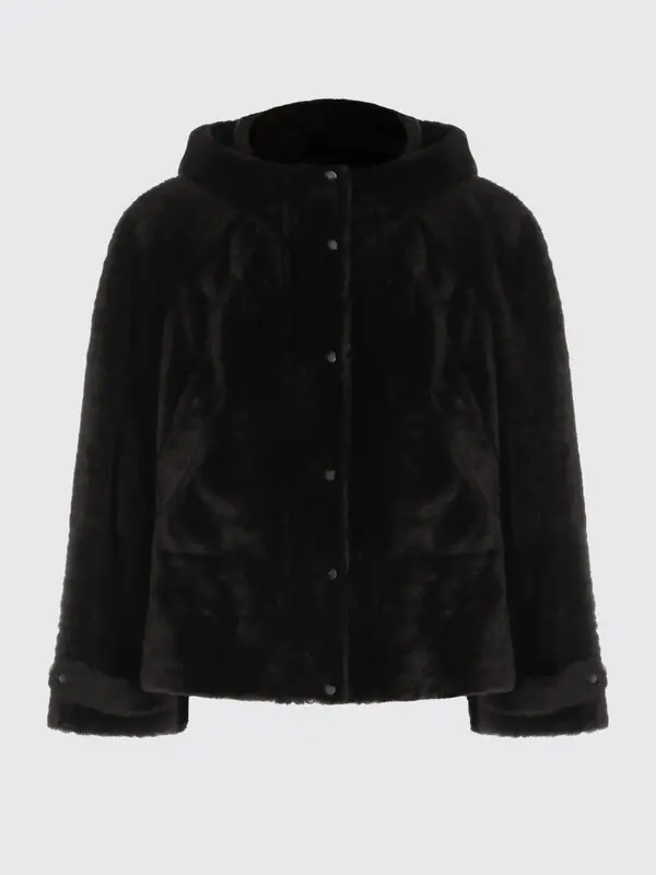 Brunello Cucinelli Short Shearling Jacket With Hood And Monili Embroidery
