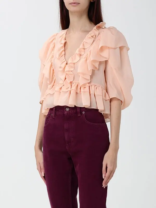 Chloé Embroidered Silk Cropped Blouse With Puff Sleeves And Ruffles