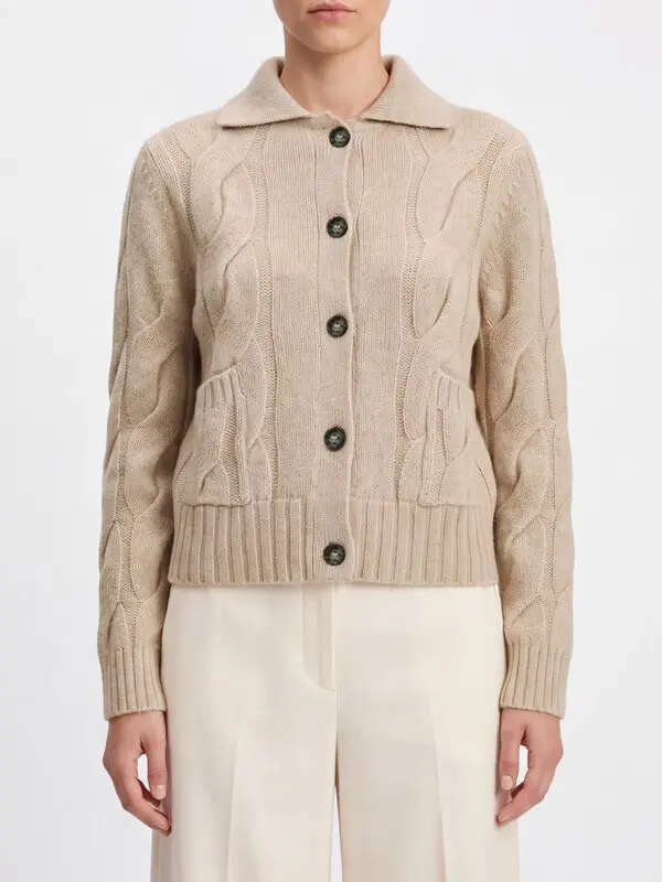 ALLUDE Cashmere And Silk Cardigan With Classic Collar And Button Closure - Olive