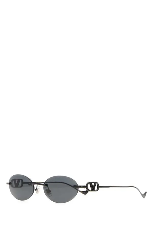 Valentino Garavani Enamel Metal & Leather Rhinestone Sunglasses - Black