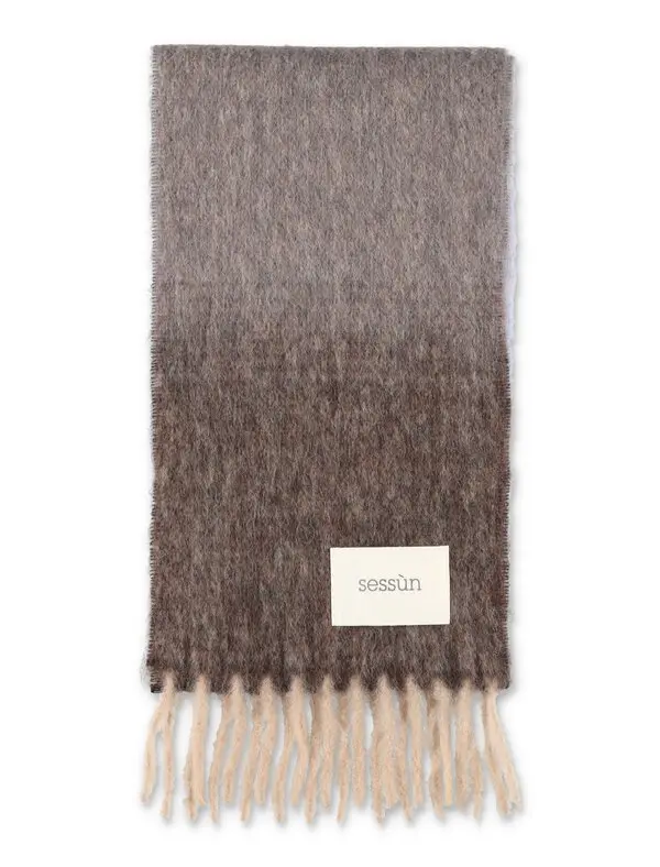 SESSUN Fringed Alpaca Blend Scarf - Light Blue Multi