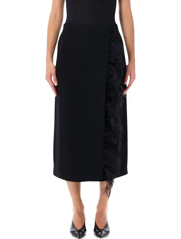 Alberta Ferretti Wrap Midi Skirt With Feather Trim And Asymmetric Front