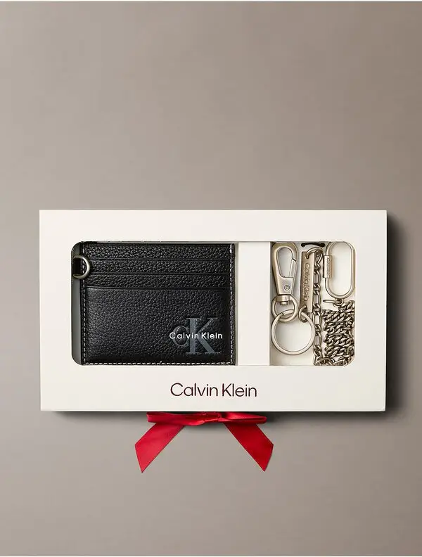 Calvin Klein Leather Monologo Card Case + Chain
